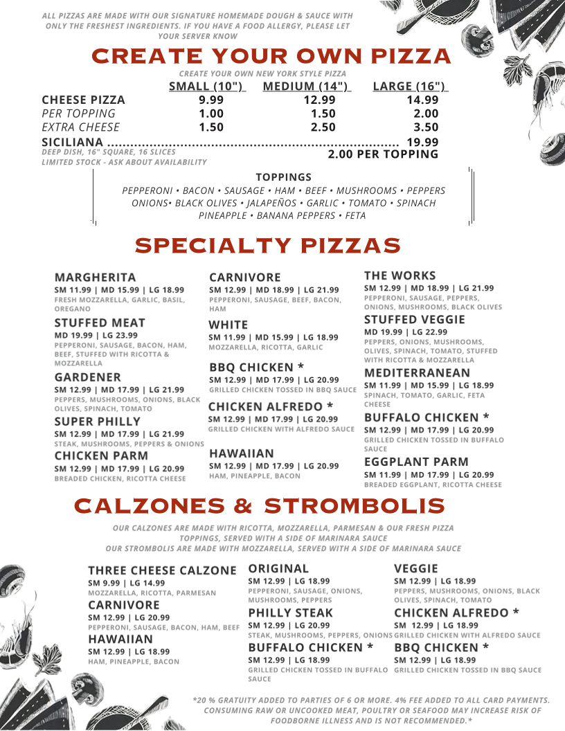 Tulio's Pizzeria & Restaurant Menu | Delicious Italian & American Dishes