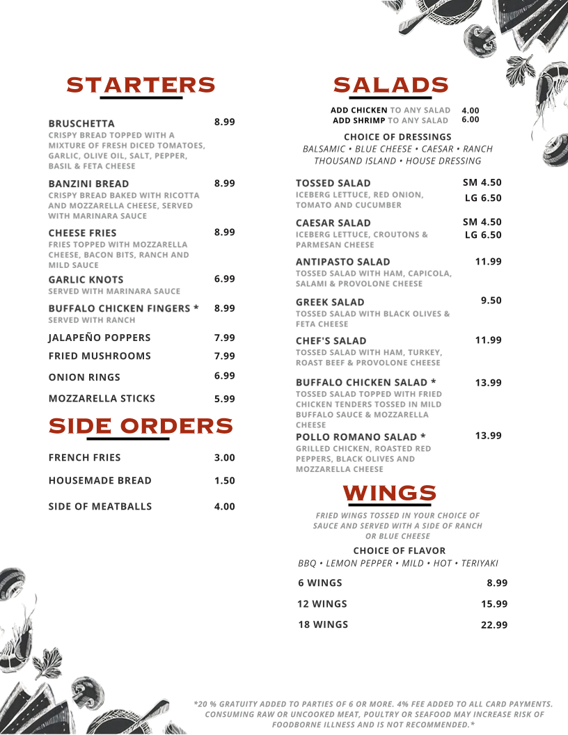 Tulio's Pizzeria & Restaurant Menu | Delicious Italian & American Dishes
